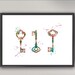 VINTAGE KEY Watercolor Art Print Ink Antique Key Painting Illustrations ...