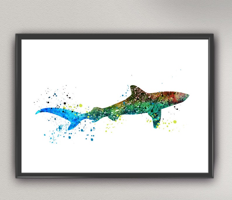 SHARK Watercolor Art Prints Shark Sea Life Ink Painting | Etsy