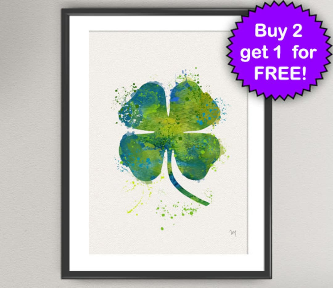 Shamrock Four Leaves Clover Lucky Watercolor Art Print Leaf Leaves ...