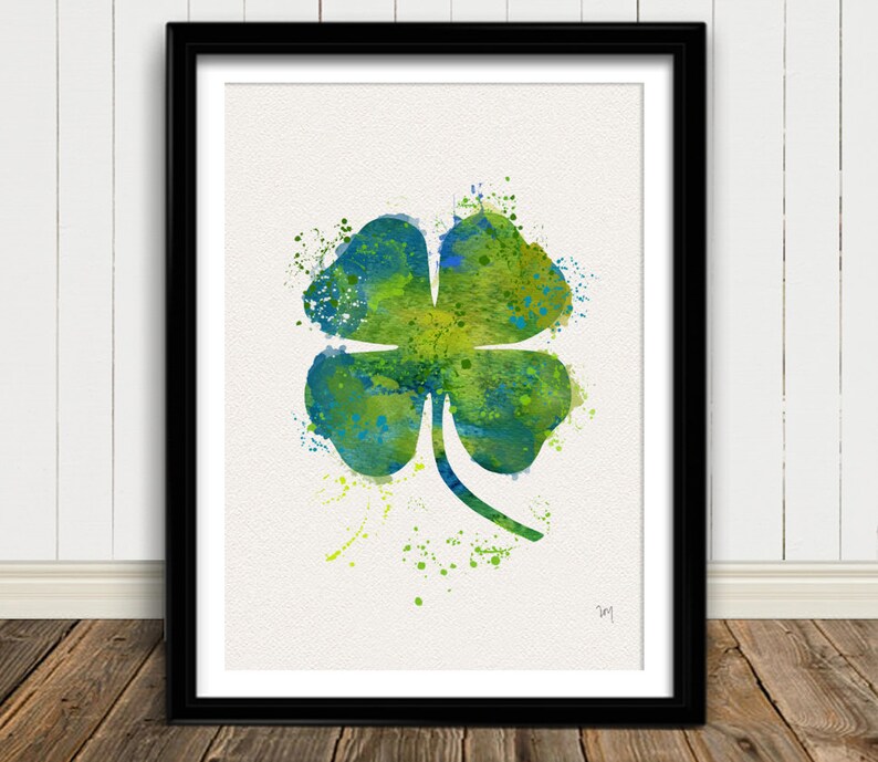 Shamrock Four Leaves Clover Lucky Watercolor Art Print Leaf - Etsy