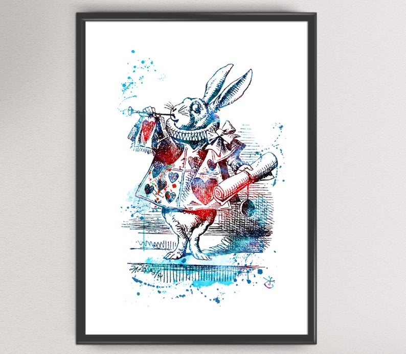 Rabbit Alice in Wonderland Art Print Watercolor Engraver Art - Etsy
