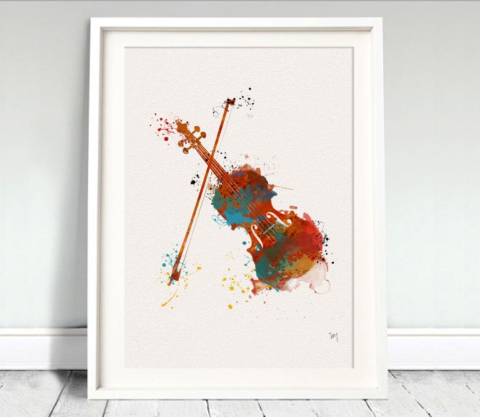 VIOLIN Watercolor Art Print Music Instrument Ink Art Painting | Etsy