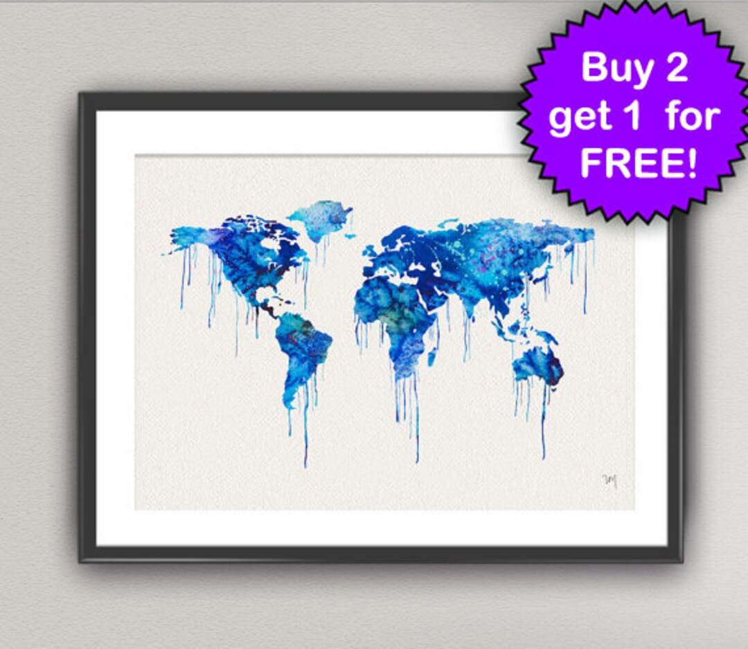 WORLD MAP Watercolor Art Print Countries Ink Painting Illustrations Art ...
