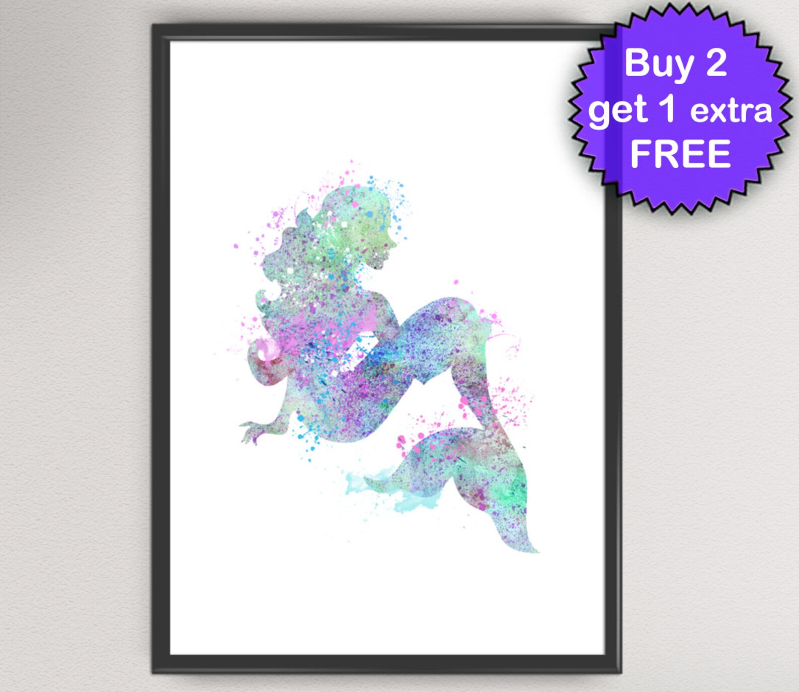 Mermaid Print Watercolor Print Art for Kids Ink Art Print Wall - Etsy