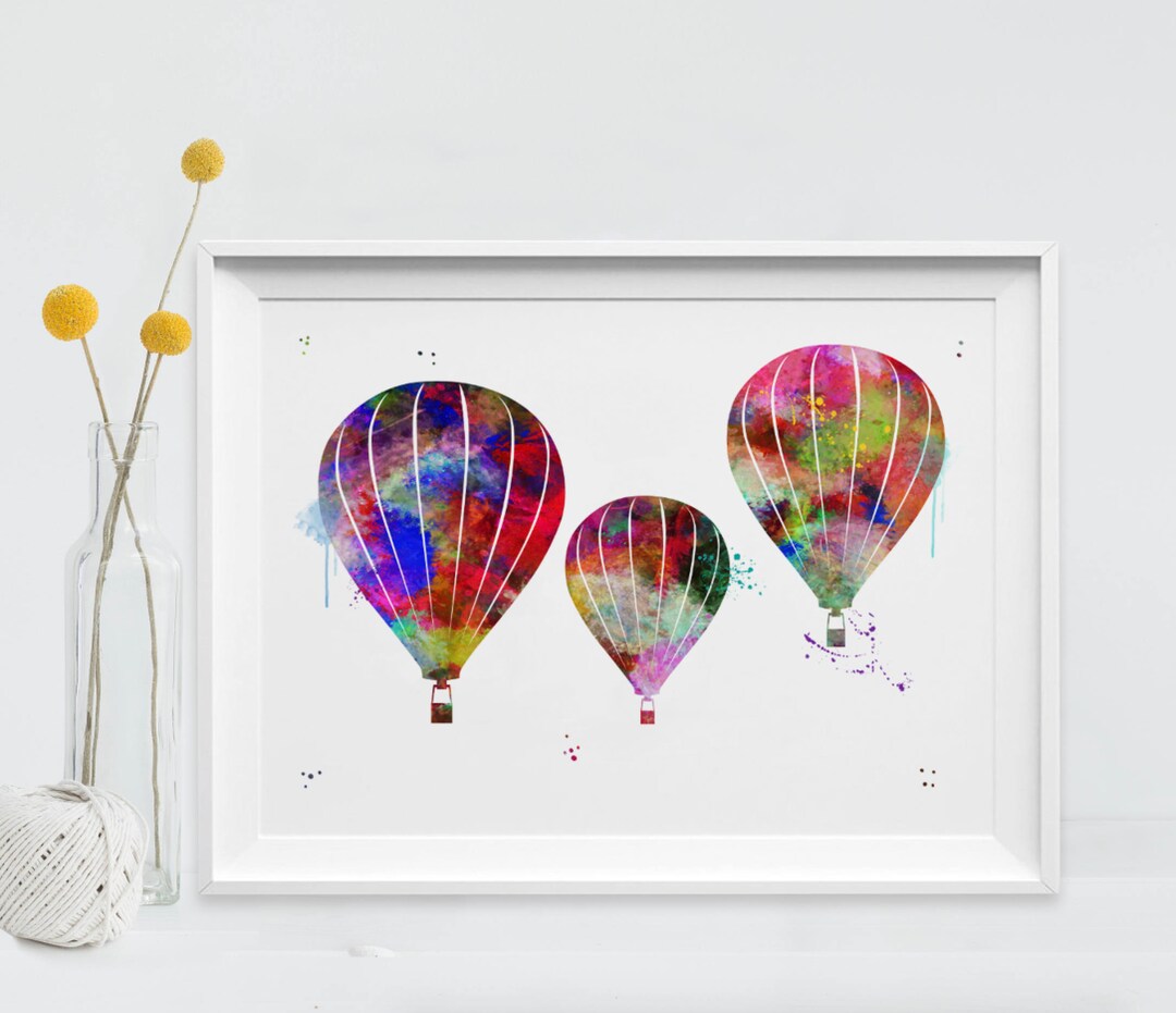 Hot Air Balloon Print Electric Watercolor Art Print Aerostatic Balloon ...