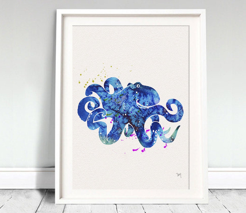 OCTOPUS Watercolor Art Print Sea Life Ink Painting Underwater | Etsy