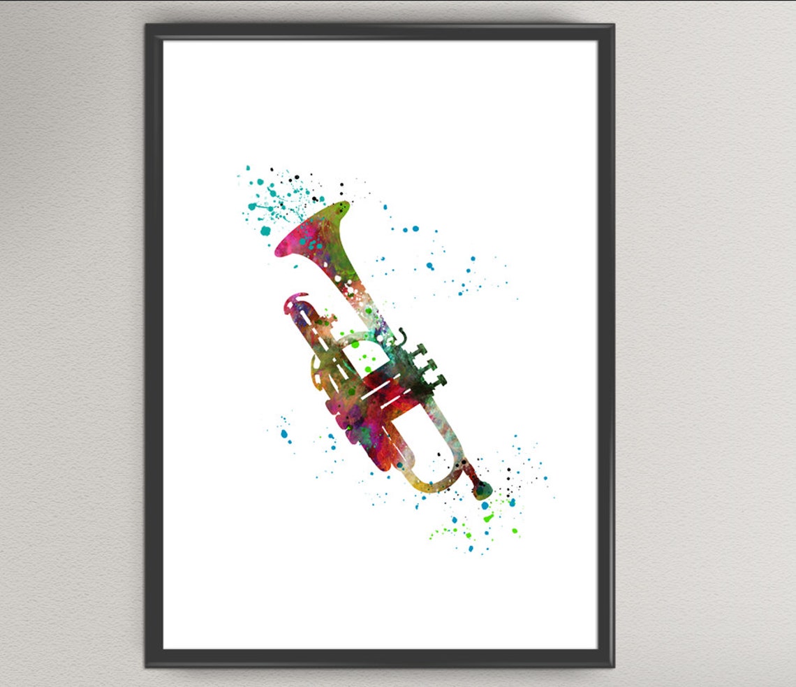 TRUMPET Watercolor Art Print Ink Instrument Painting Music ...