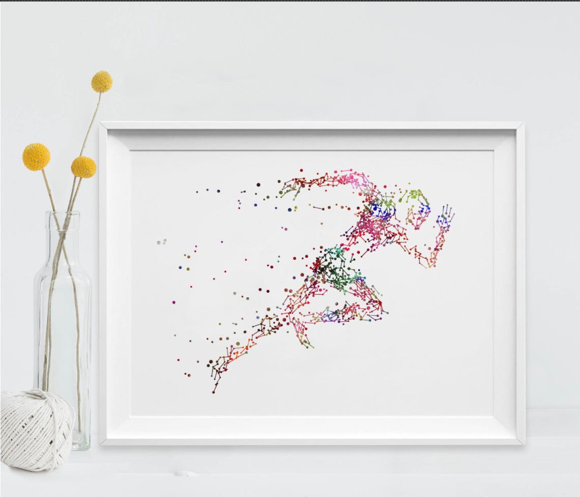 Runner Molecule Man Art Watercolor Print Science Human DNA Biology ...