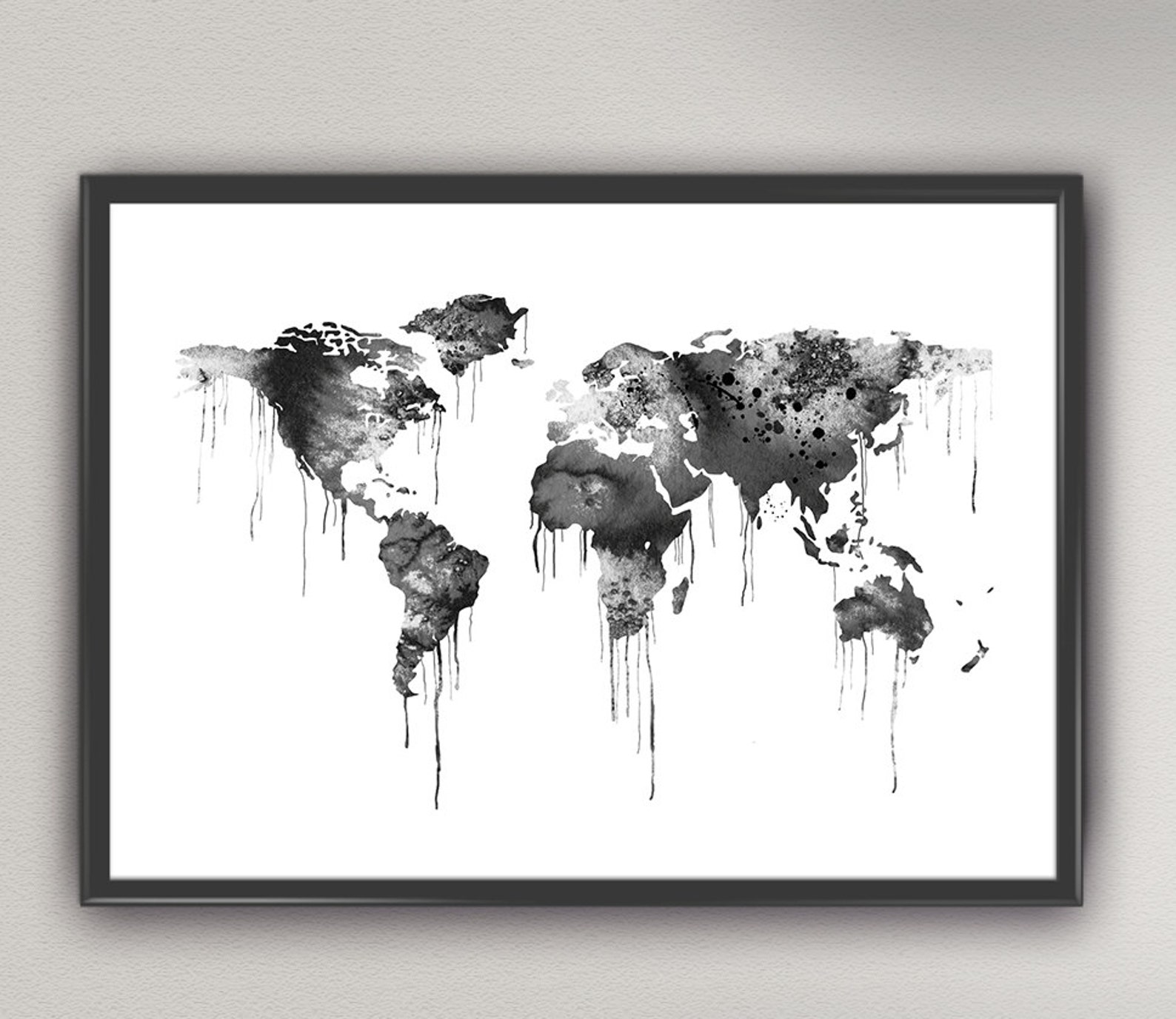 WORLD MAP Watercolor Art Print Countries Ink Painting | Etsy