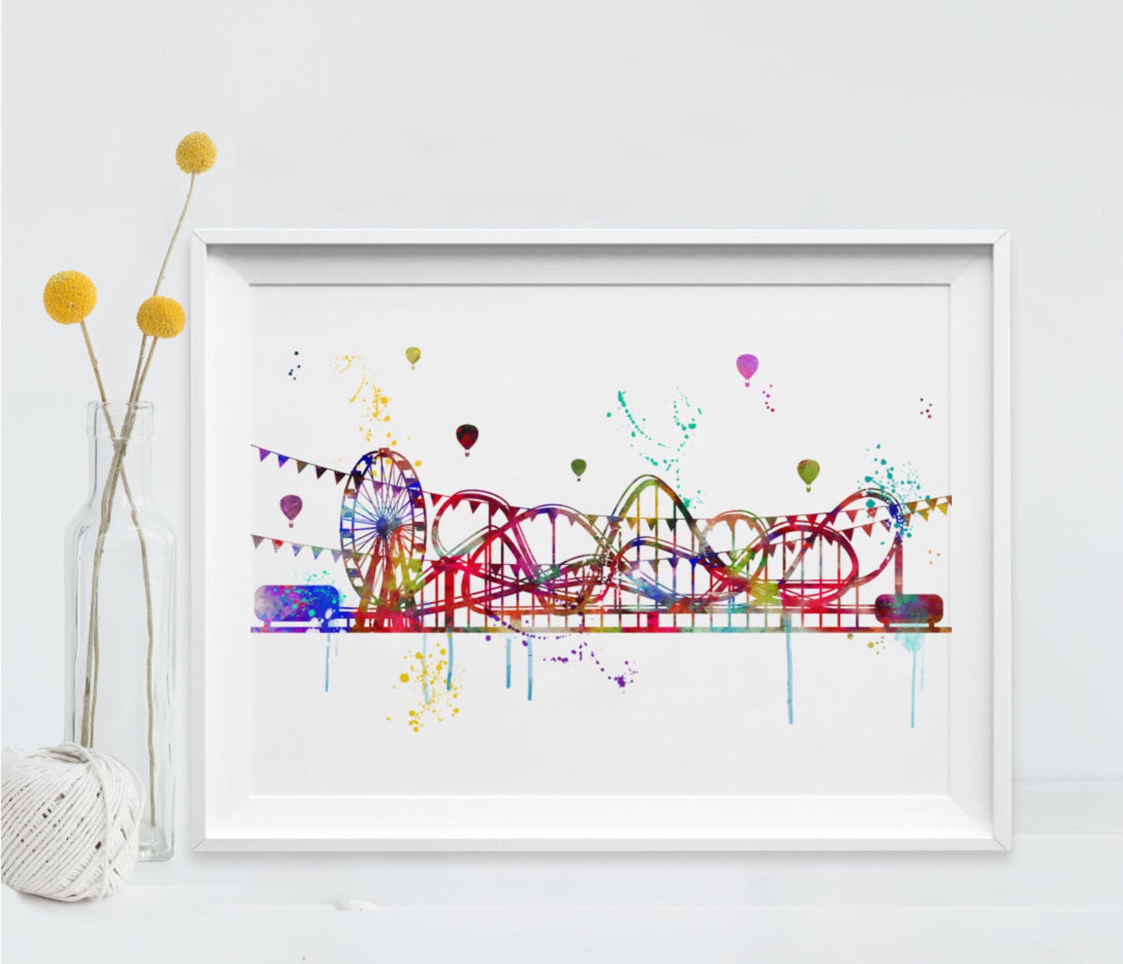 Amusement Rollercoaster Park Print Watercolor Park Print Rollercoaster ...