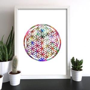 FLOWER OF LIFE Sacred Geometry Watercolor Art Print Gift Nursery Sign ...