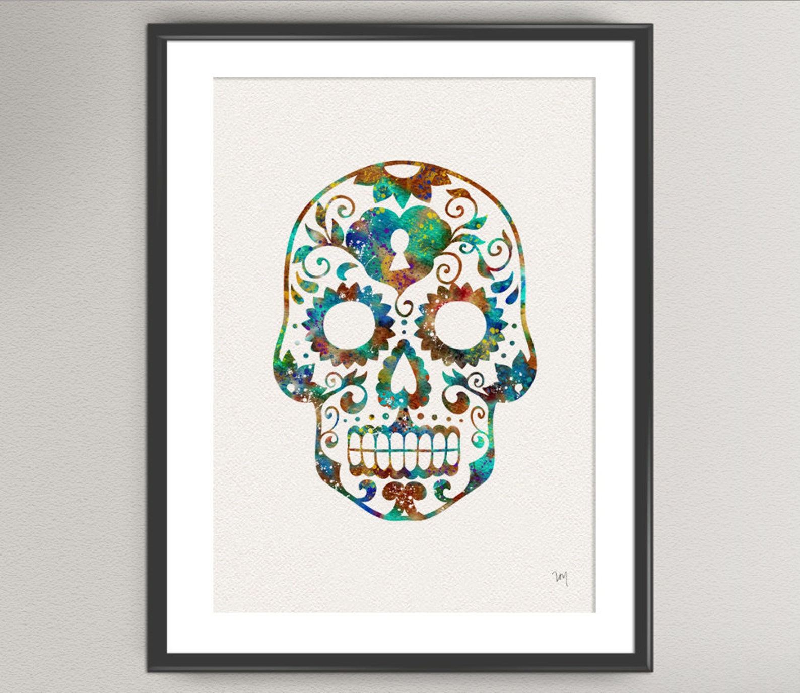 SUGAR SKULL Watercolor Print Dia De Los Muertos Halloween - Etsy