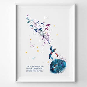 The Little Prince Flying With Birds Planet Watercolor Prints Nursery ...