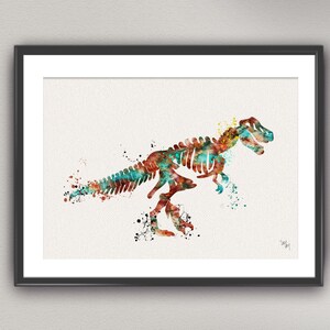 DINOSAUR BONES T-rex Watercolor Art Print Tyrannosaurus Rex Skeleton ...
