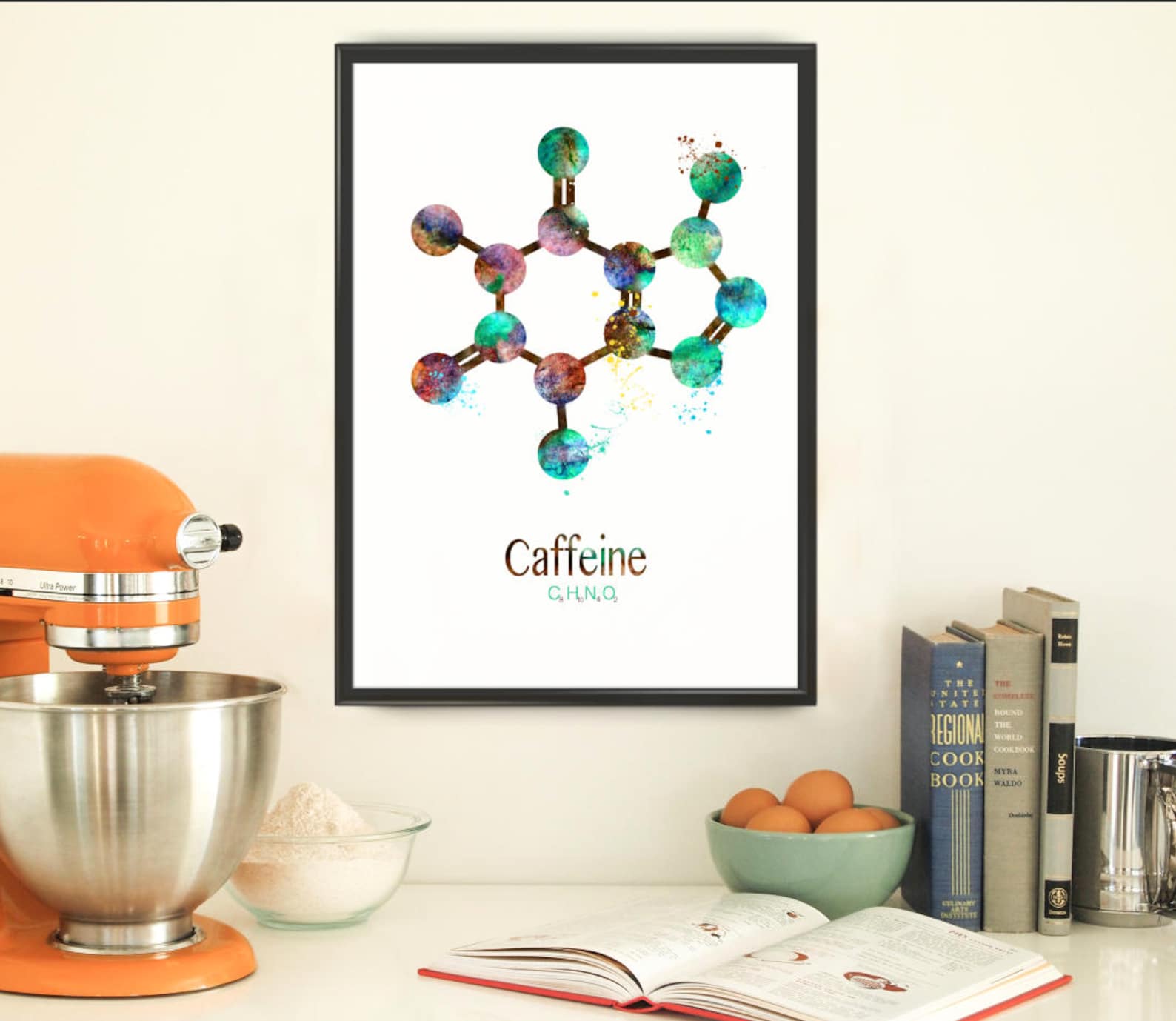 Caffeine Molecule Print Coffee Art Print Watercolor Kitchen | Etsy