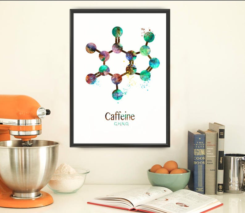 Caffeine Molecule Print Coffee Art Print Watercolor Kitchen - Etsy