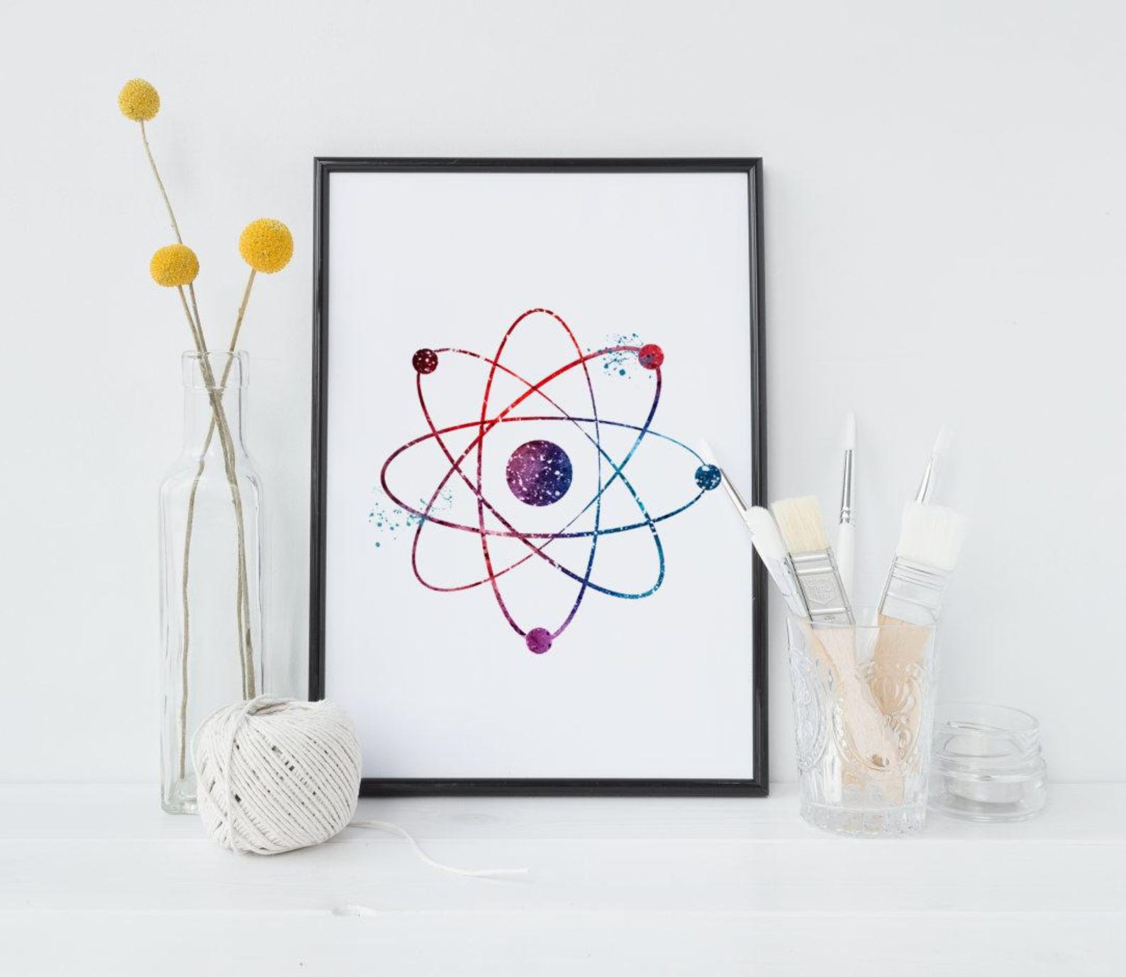 Atom Print Art Watercolor Print Science Art Print Symbol Particle Art ...