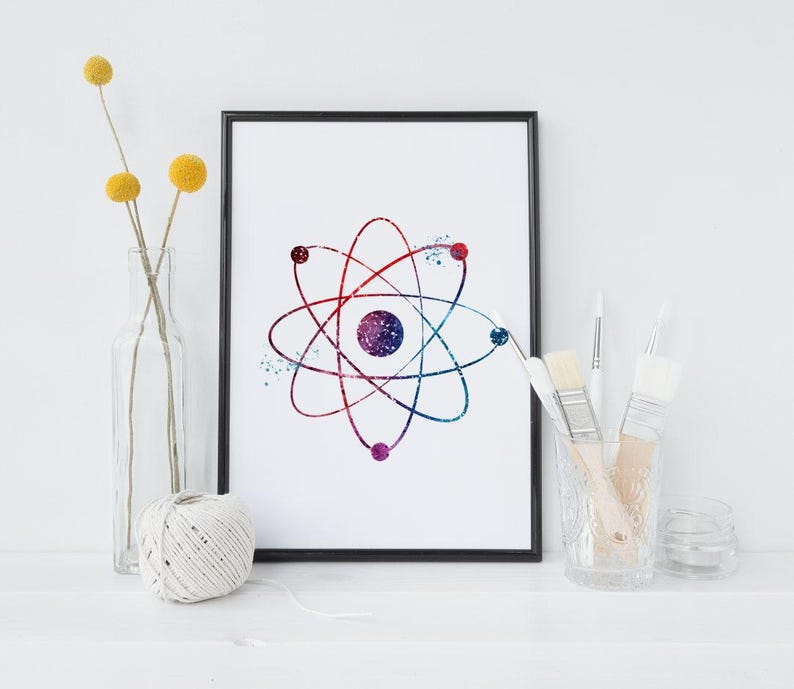 Atom Print Art Watercolor Print Science Art Print Symbol - Etsy