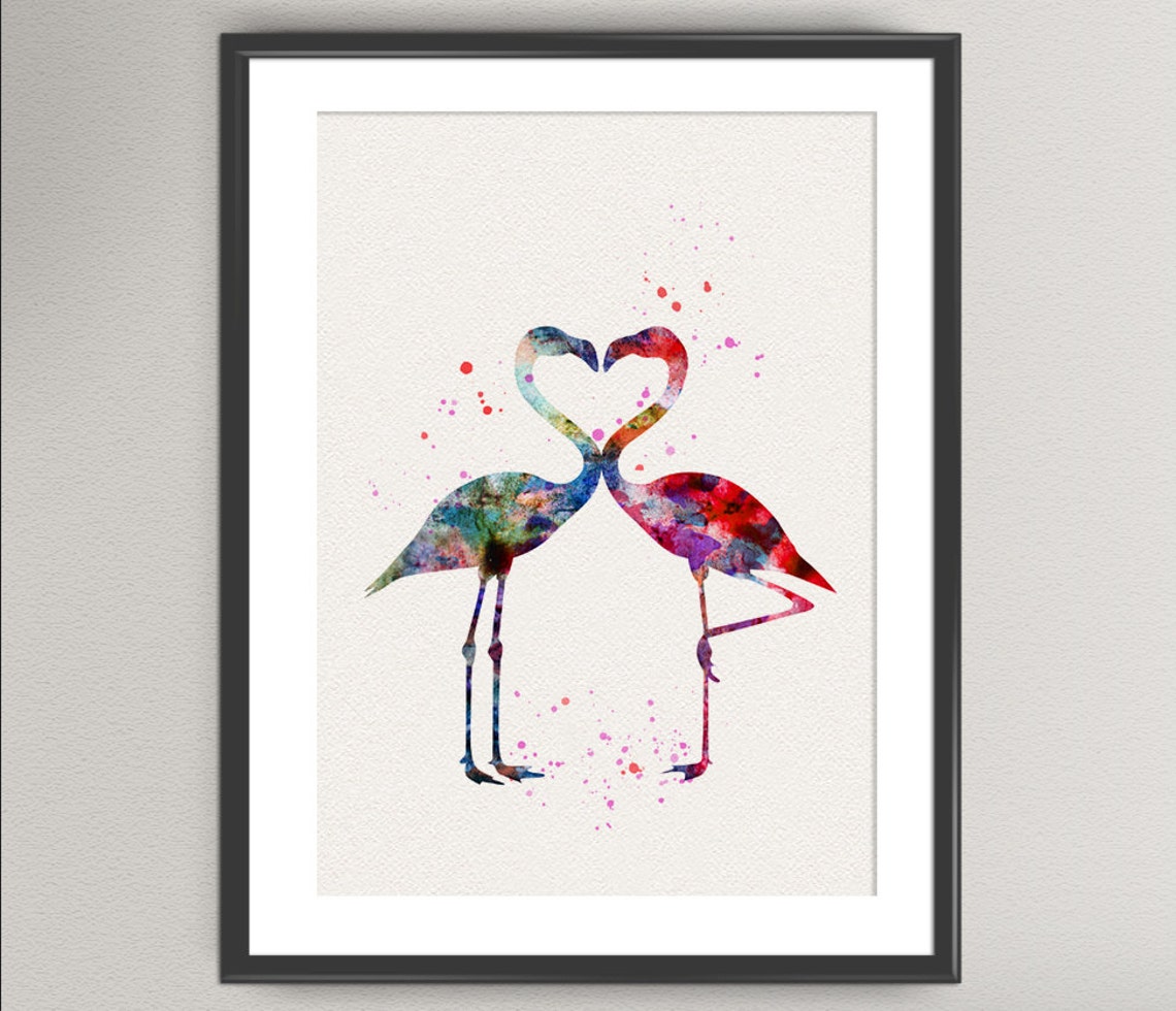 FLAMINGO LOVE Valentine's Day Watercolor Art Print Bird | Etsy