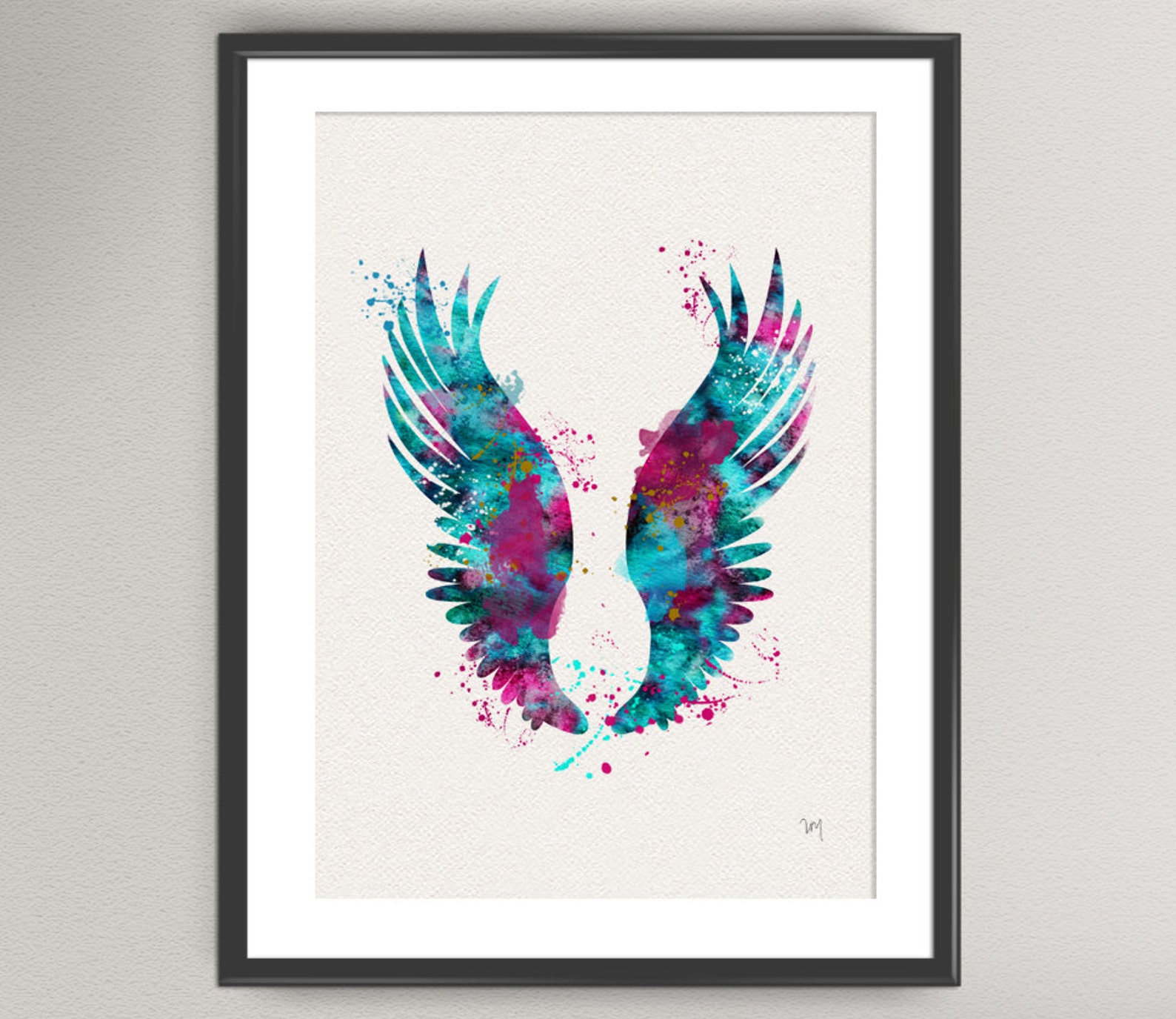 ANGEL WINGS Watercolor Art Print Angel Bird Wing Ink Painting ...