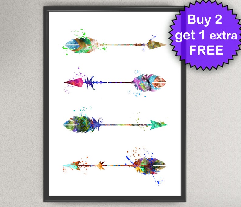 Native American Feathers Arrows Indian Watercolor Art Print - Etsy