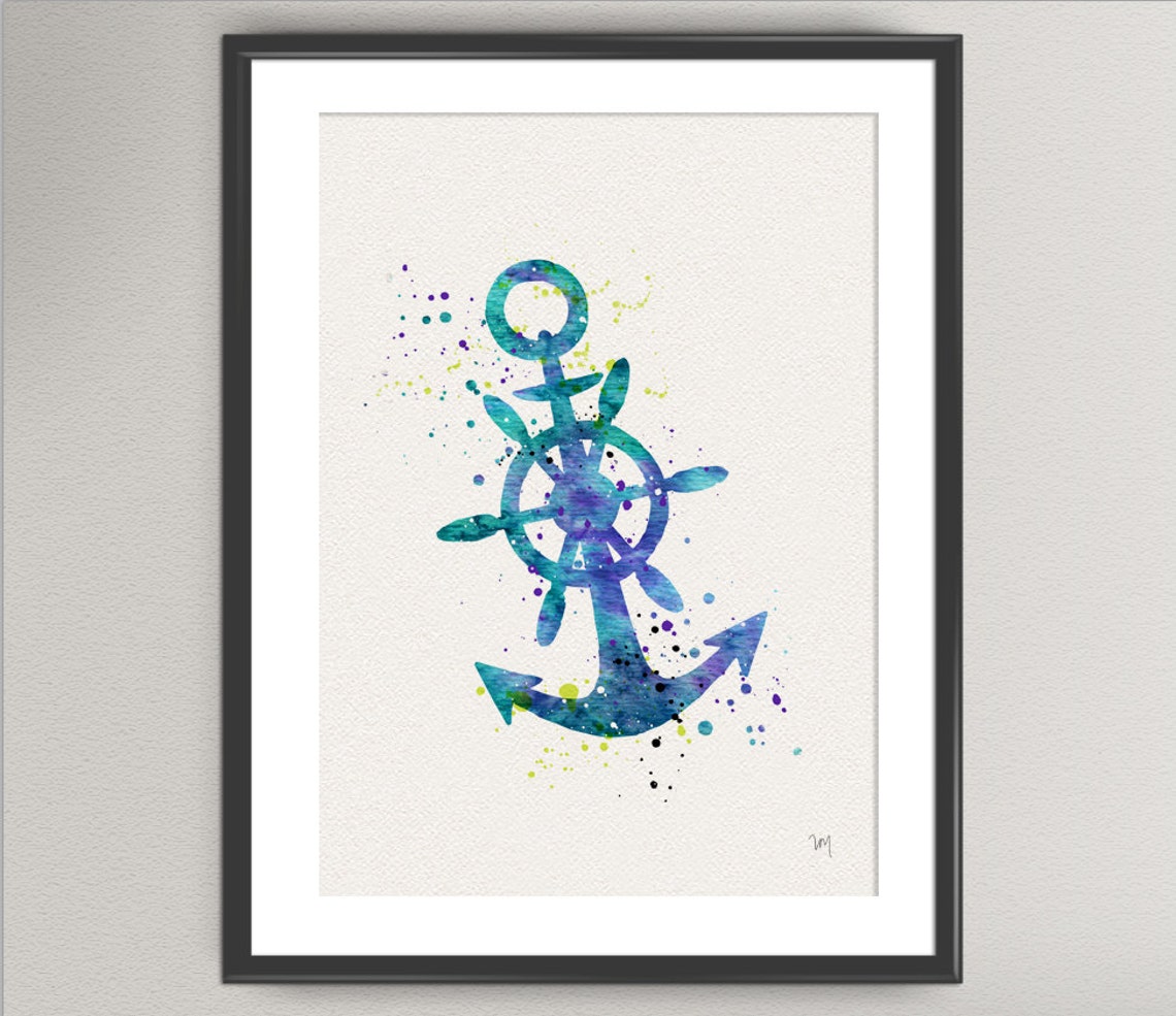 ANCHOR and RUDDER Watercolor Art Print Sea Ink Painting Ocean - Etsy