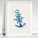 ANCHOR and RUDDER Watercolor Art Print Sea Ink Painting Ocean ...