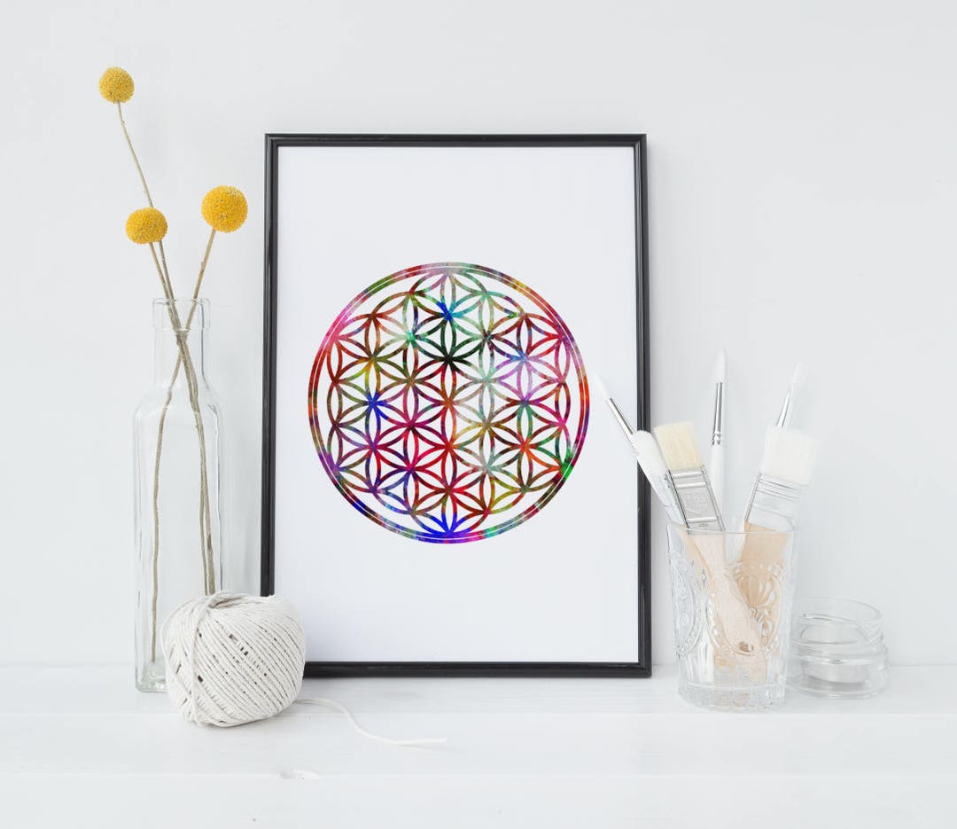 FLOWER OF LIFE Sacred Geometry Watercolor Art Print Gift Nursery Sign ...