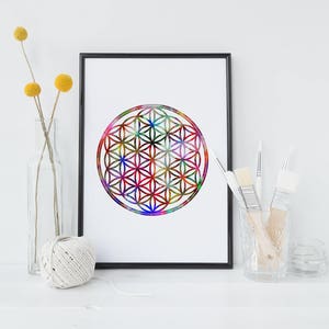 FLOWER OF LIFE Sacred Geometry Watercolor Art Print Gift Nursery Sign ...