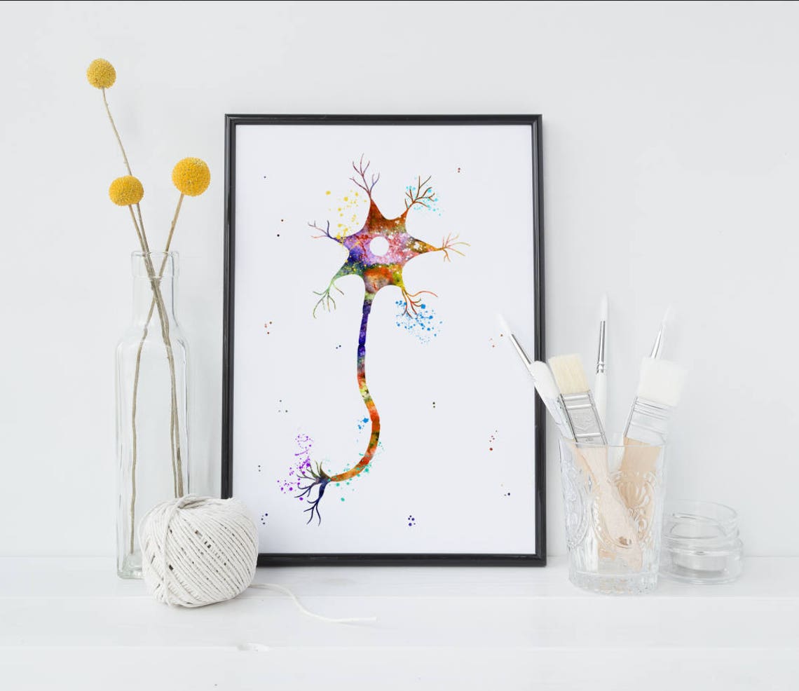 Neuron Cell Art Print Watercolor Neurons Synapses Print Brain Cells ...