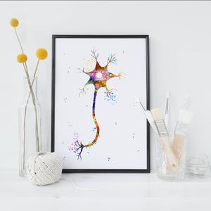 Neuron Cell Art Print Watercolor Neurons Synapses Print Brain Cells ...