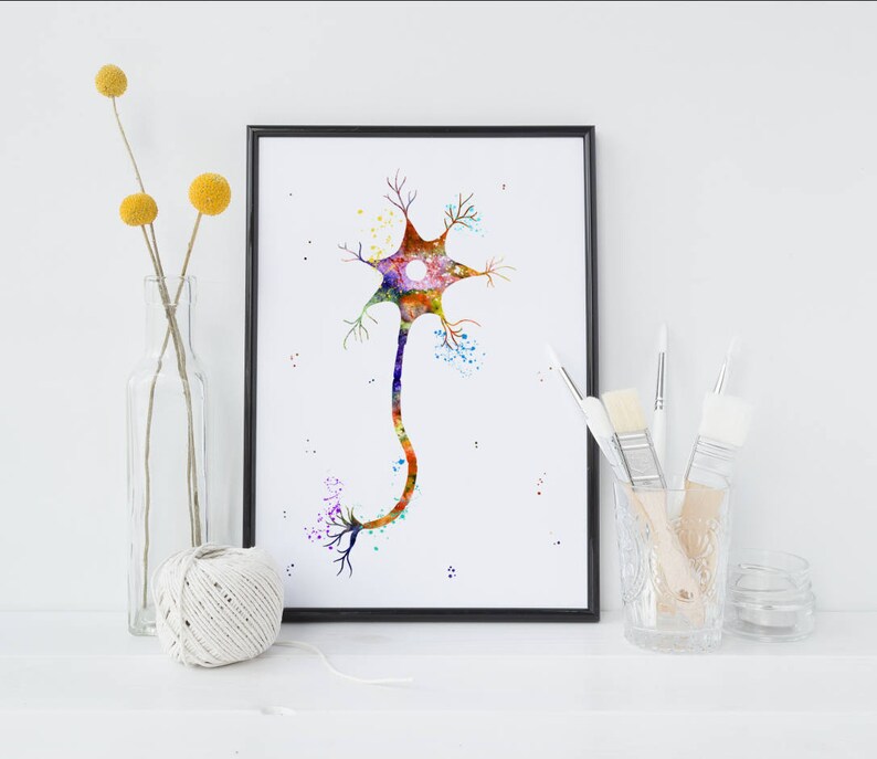 Neuron Cell Art Print Watercolor Neurons Synapses Print Brain Cells ...