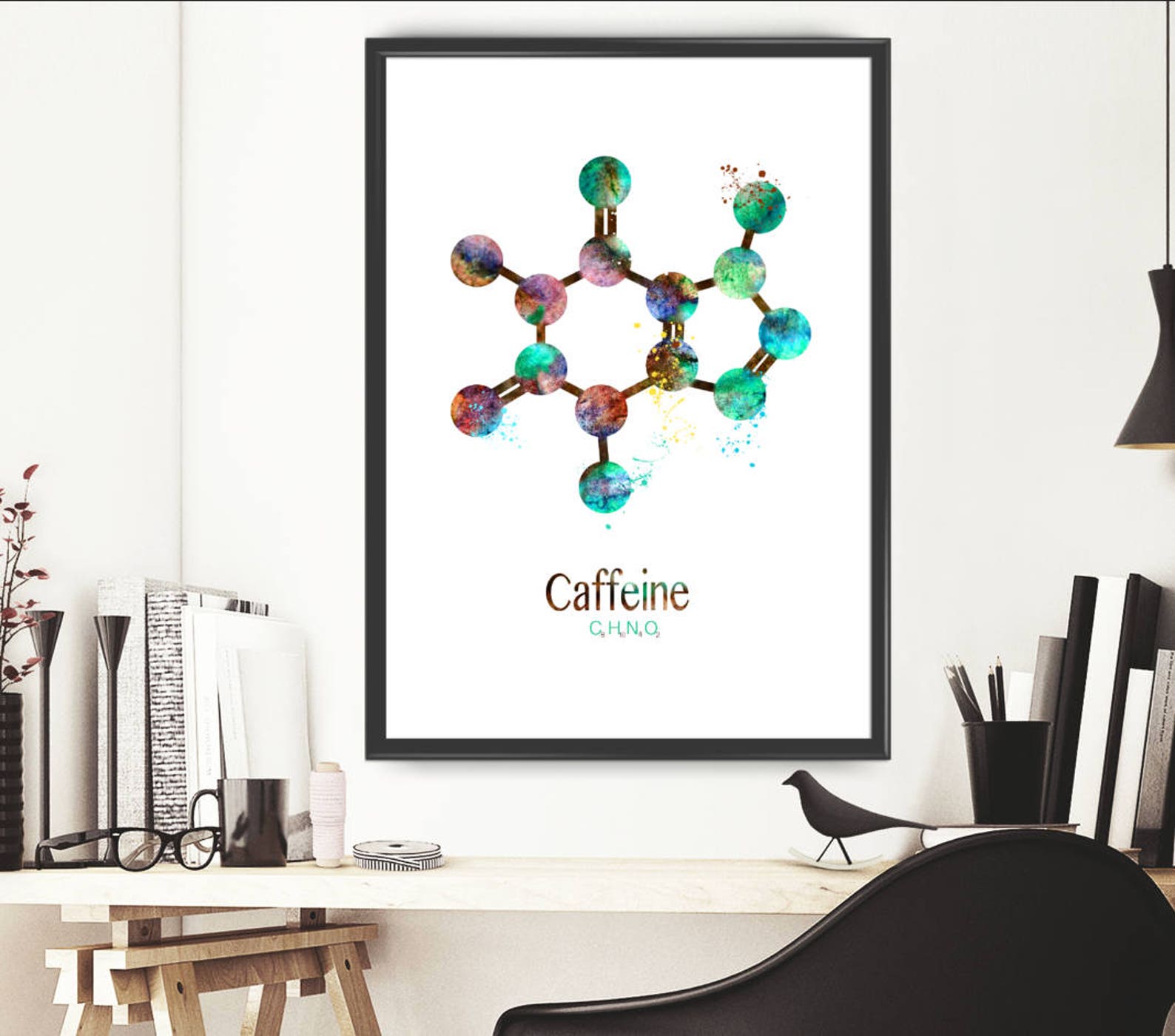 Caffeine Molecule Print Coffee Art Print Watercolor Kitchen - Etsy