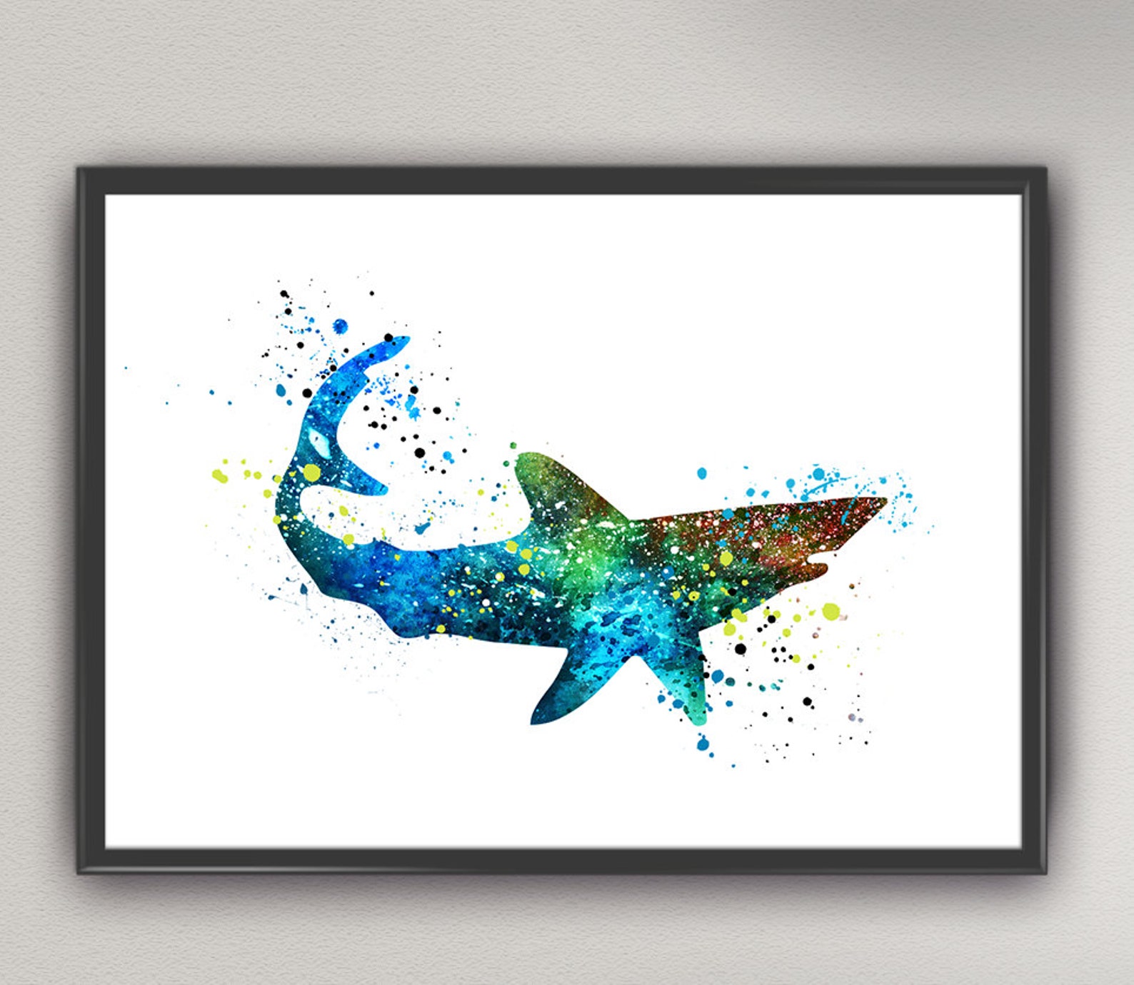SHARK Watercolor Art Print Shark Sea Life Painting Underwater ...
