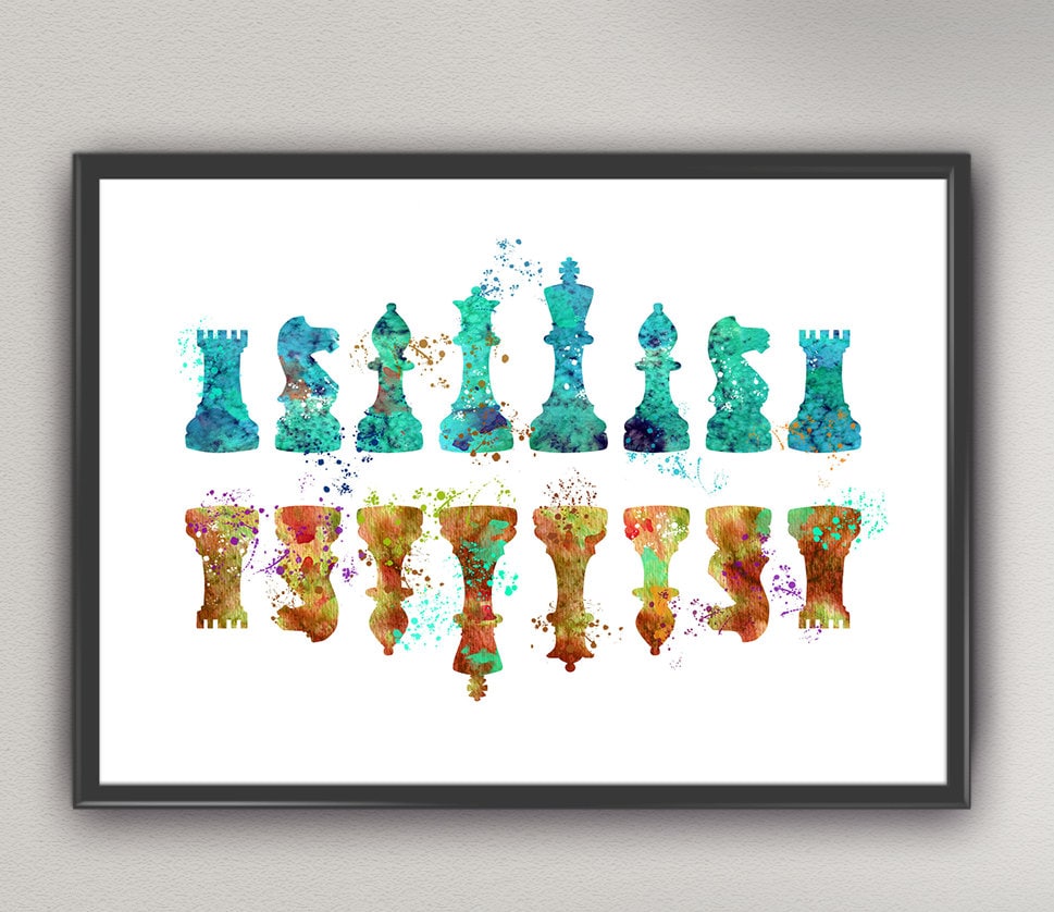CHESS Pieces Watercolor Art Print Ink Antique Painting | Etsy