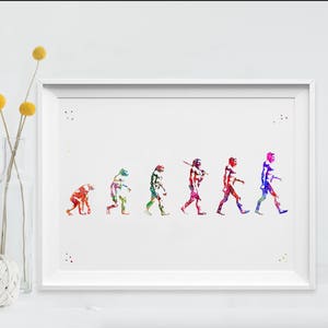 Evolution of Human Print Watercolor Ape Evolution Art Print Human Skull ...