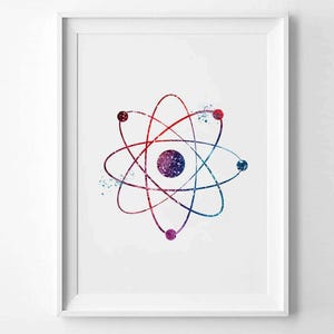 Atom Print Art Watercolor Print Science Art Print Symbol Particle Art ...