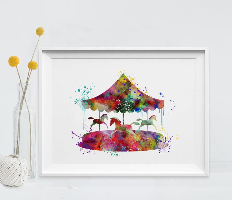 Carousel Horse Print Watercolor Art Carousel Park Print - Etsy