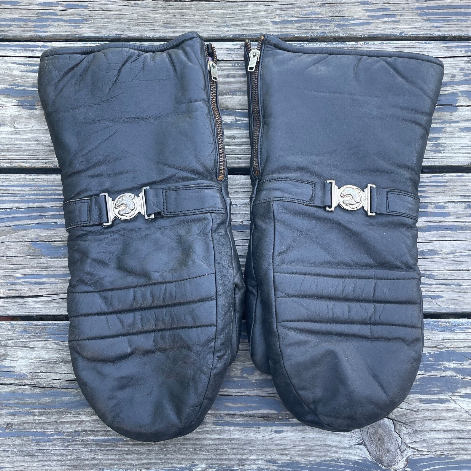 Vintage Arctic Cat Leather Snowmobile Mittens Purple Fleece Mens Gloves ...