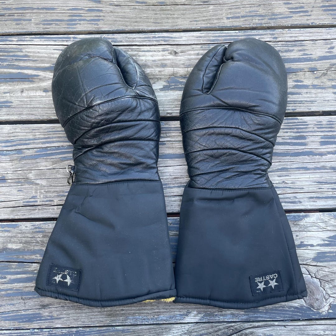 Vintage Castre Leather Snowmobile Three Fingered Mittens Gauntlet ...