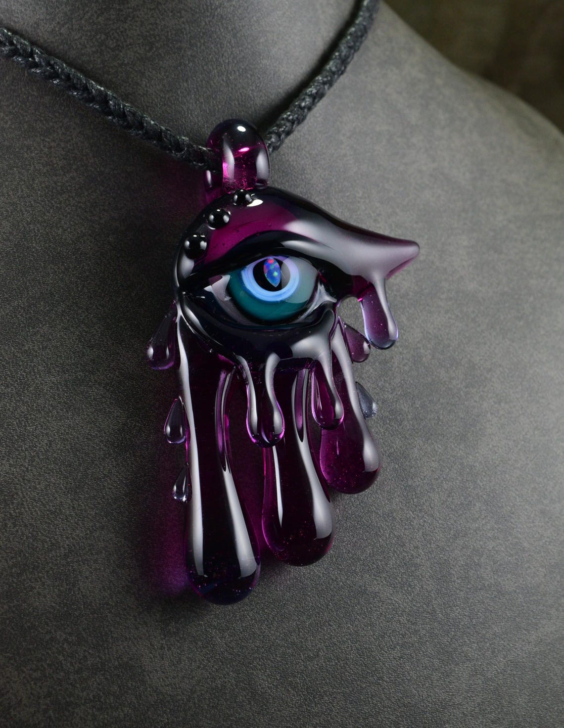 Gold Purple Glass Drippy Eye Pendant - Etsy