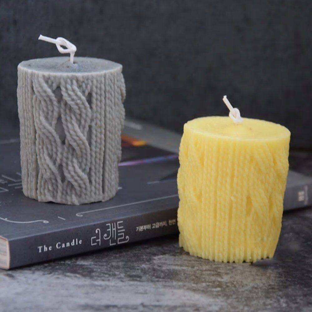 Pillar Candle Wool Style Candle Candle Knitting Style | Etsy