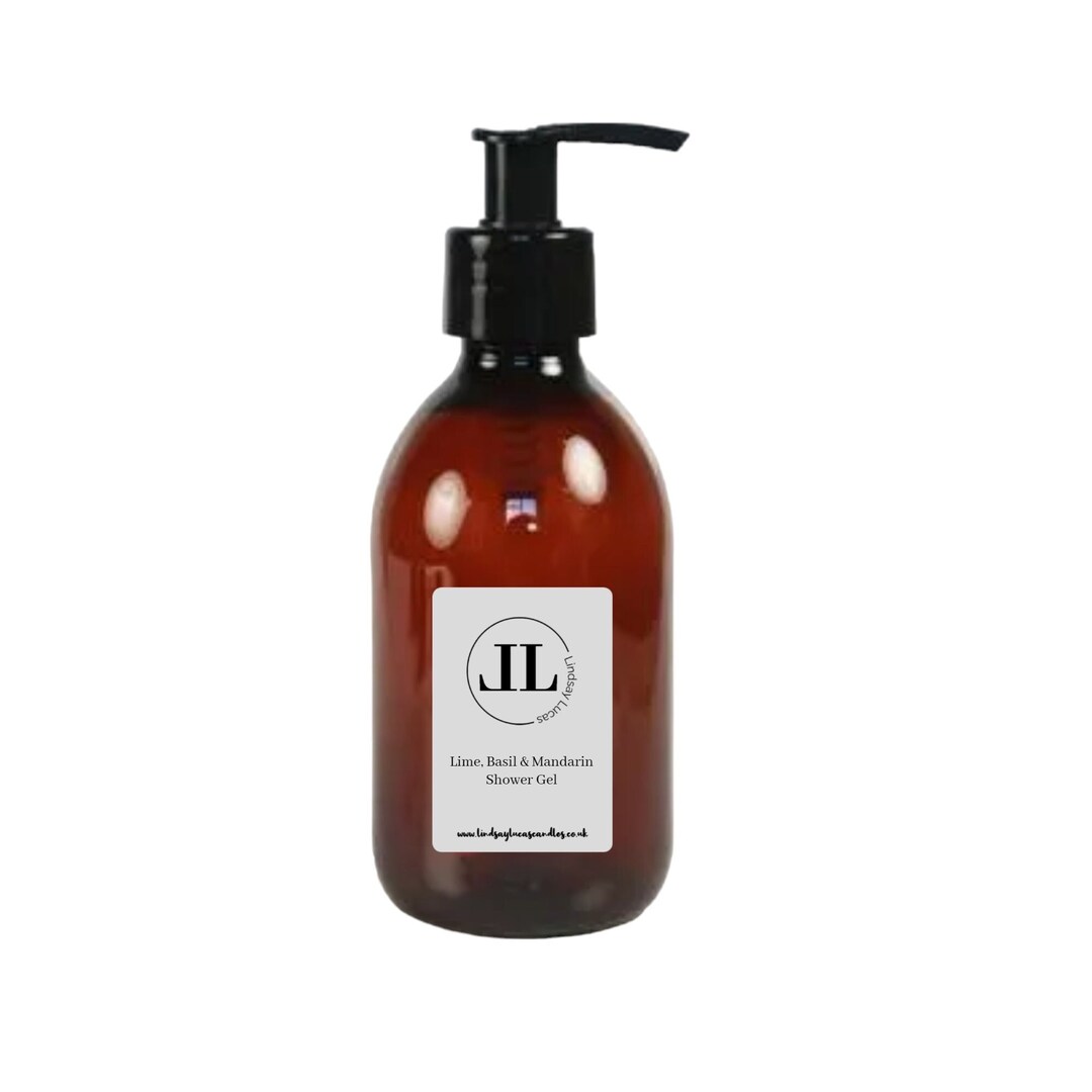 Gel de ducha corporal de lima, albahaca y mandarina, botella de vidrio ...