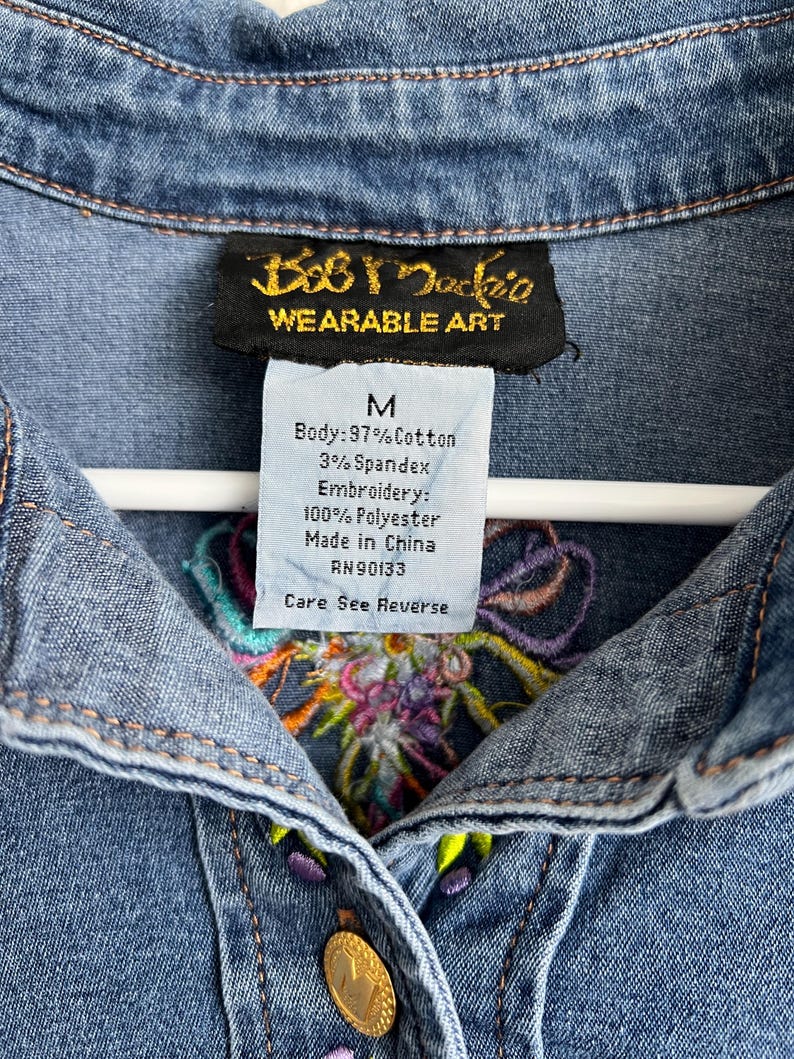 Adorable Vintage Bob Mackie Wearable Art Denim Button up W/ Embroidered ...