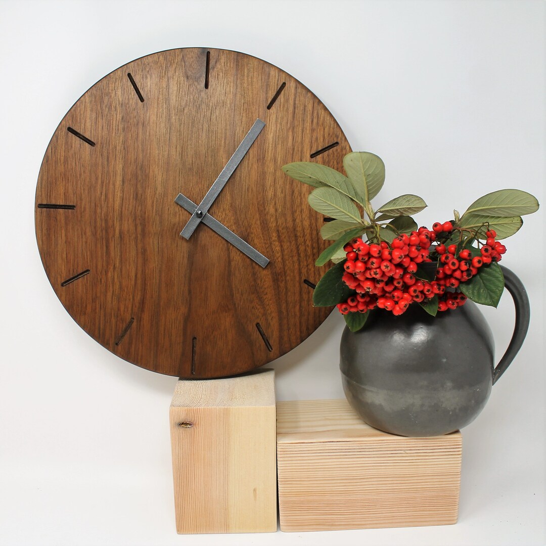 Minimalist Round American Black Walnut Wall Clock Dark Wood Wall Clock ...