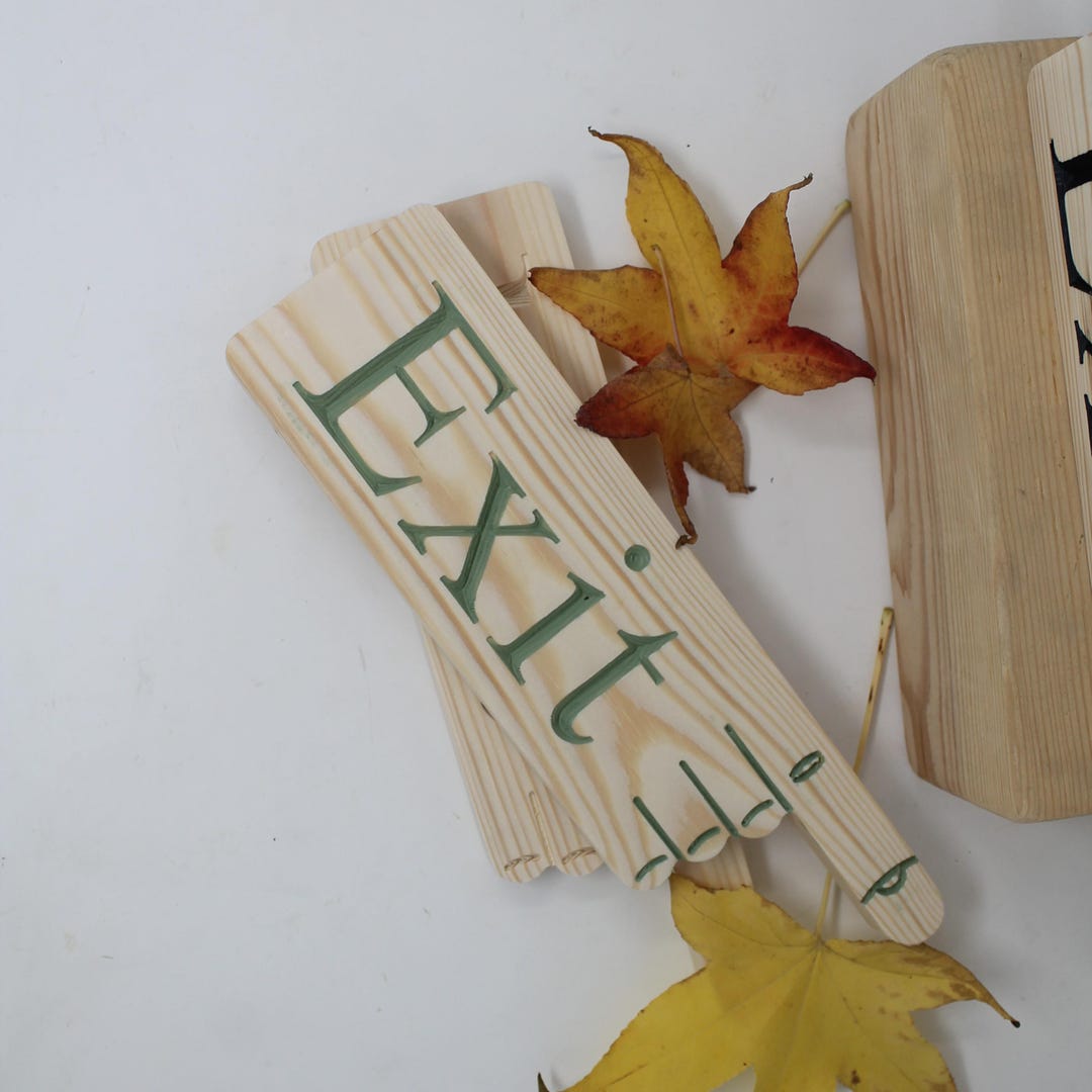 Solid Wood Exit Sign: Playful Finger Pointing Graphic Wall Decor - Etsy