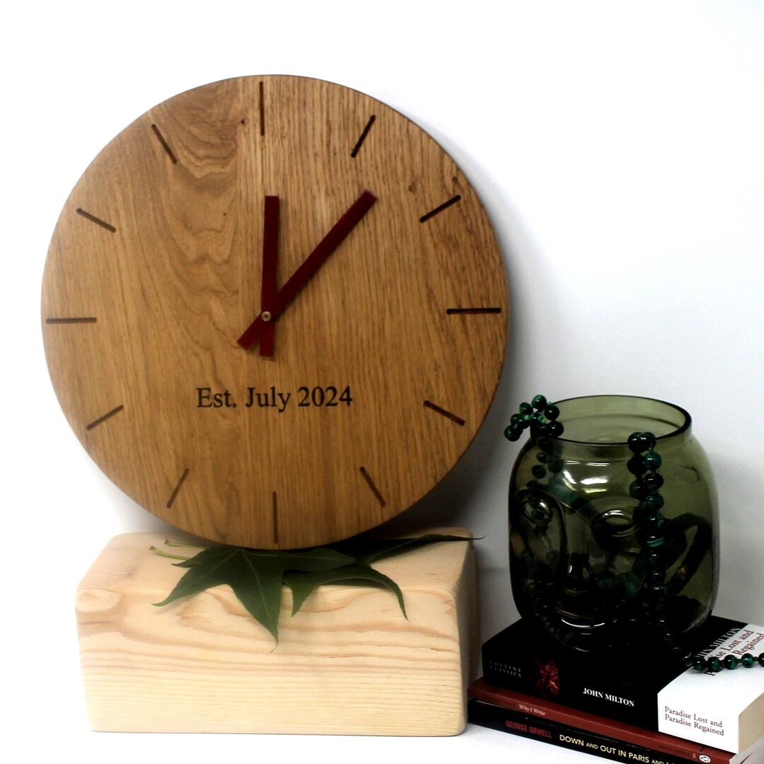 Solid Oak Wall Clock With Engraved Wedding Date - Etsy