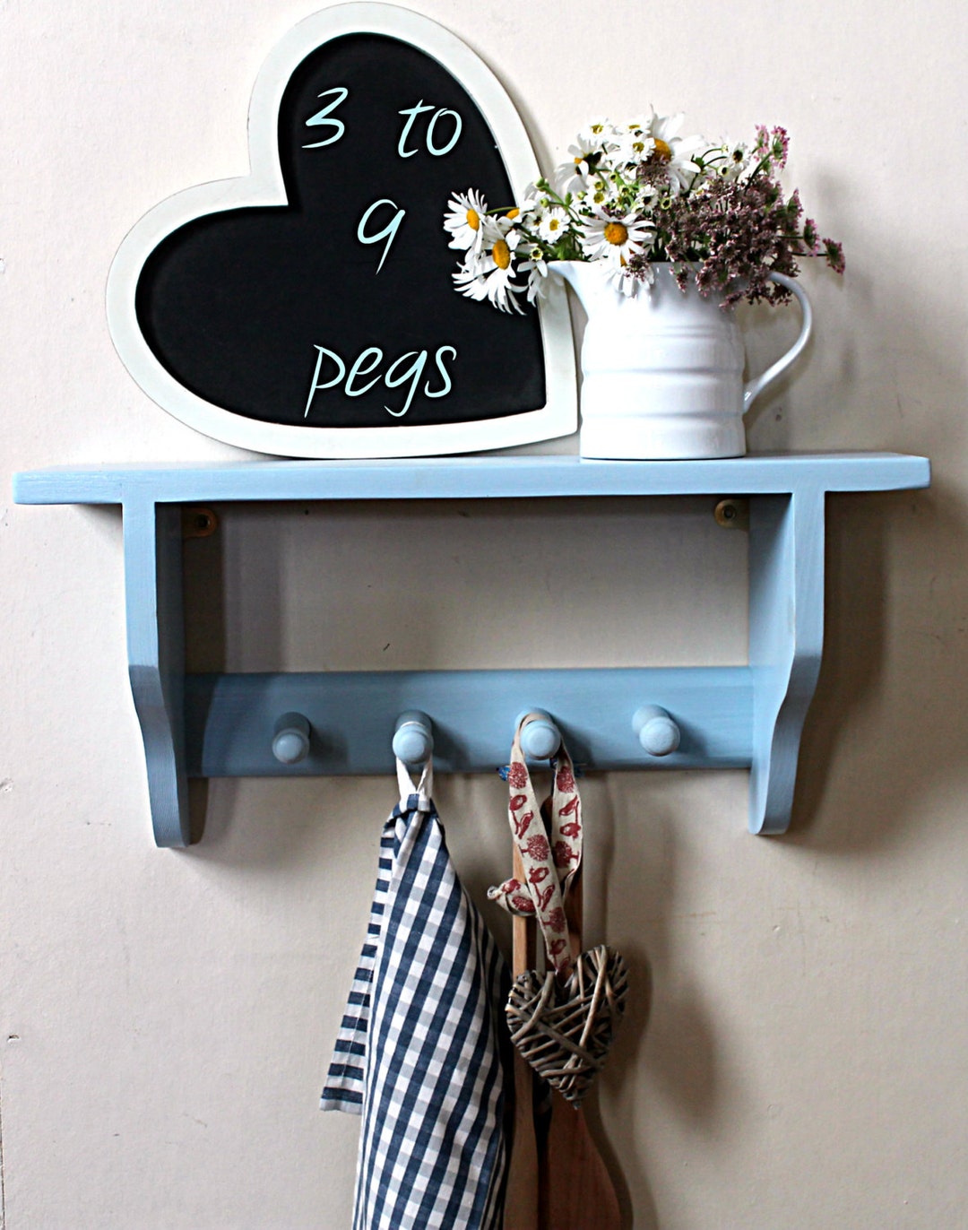 Coat Rack Shelf With Wooden Pegs, Rustic Hallway Coat Rack Shelving ...