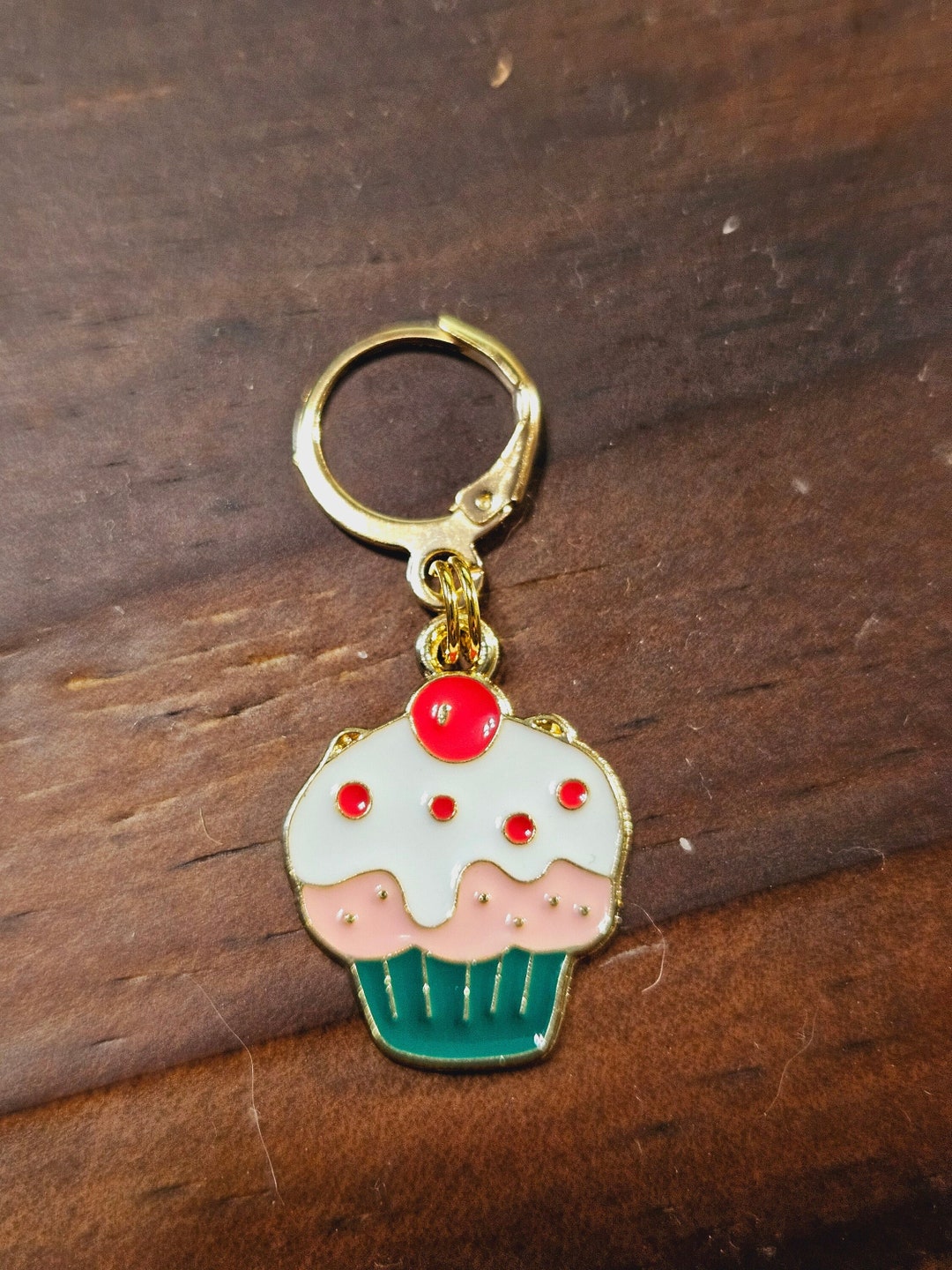 Cupcake Stitch Marker Progress Keeper With Gold Lever Back Finding ...