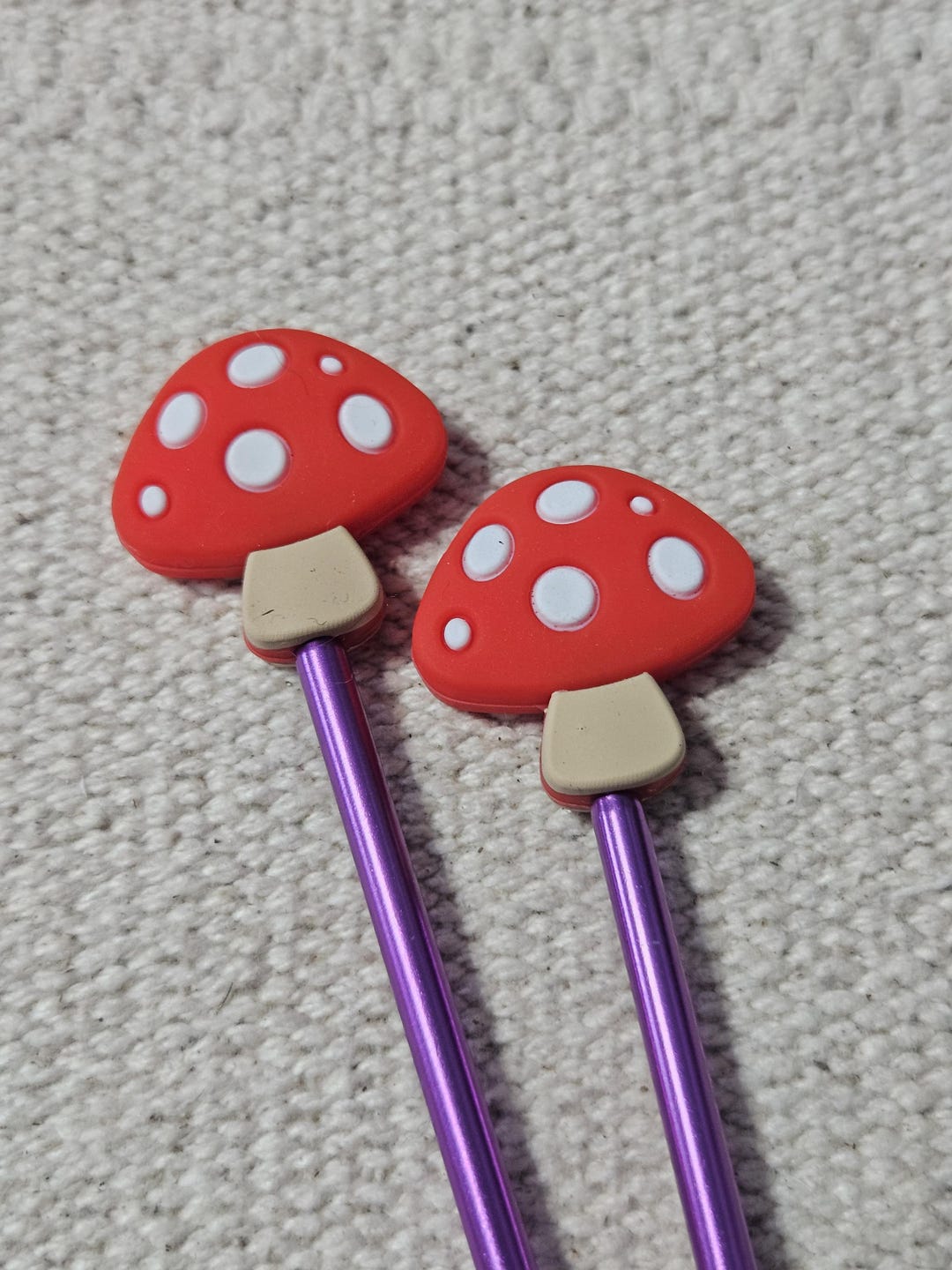 Red Mushroom Needle Topper Set of 2 Knitting Needle Point Protectors ...